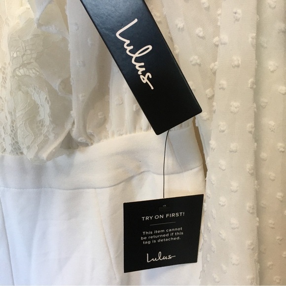 Lulus | Pants & Jumpsuits | Lulus Jumpsuit Clareese White Swiss Dot ...